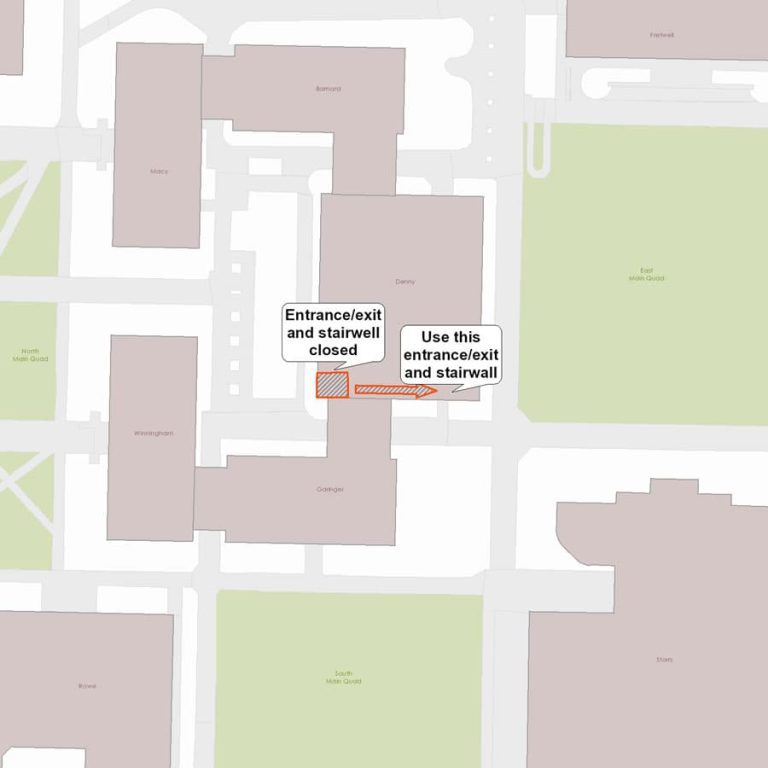 Temporary closure of Denny Building entrance/exit - Inside UNC Charlotte