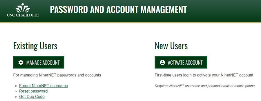 Get Duo code and manage sponsored accounts links on NinerNET site ...